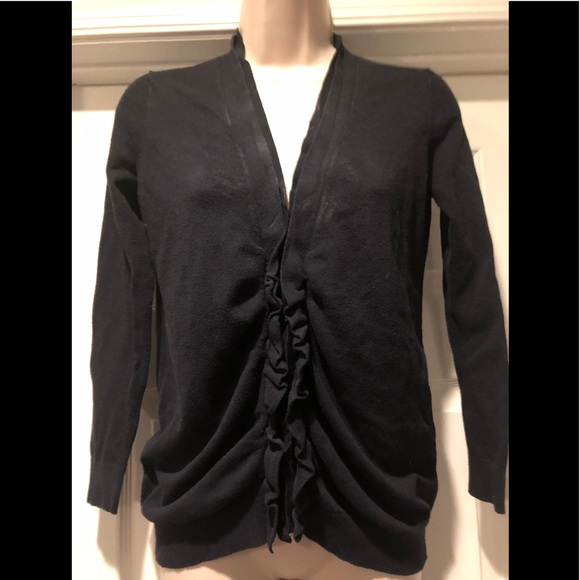 LOFT | Sweaters | Loft Petites Womens Navy Ruffled Cardigan | Poshmark